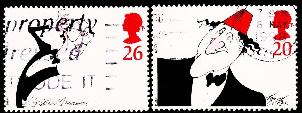 GREAT BRITAIN COMIC CARTOONS 2 DIFFERENT USED STAMPS #3001 – Stistamp